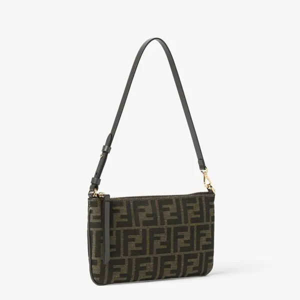 Fendi Tube Flat Pouch Tobacco Brown Ff Jacquard Fabric Pouch